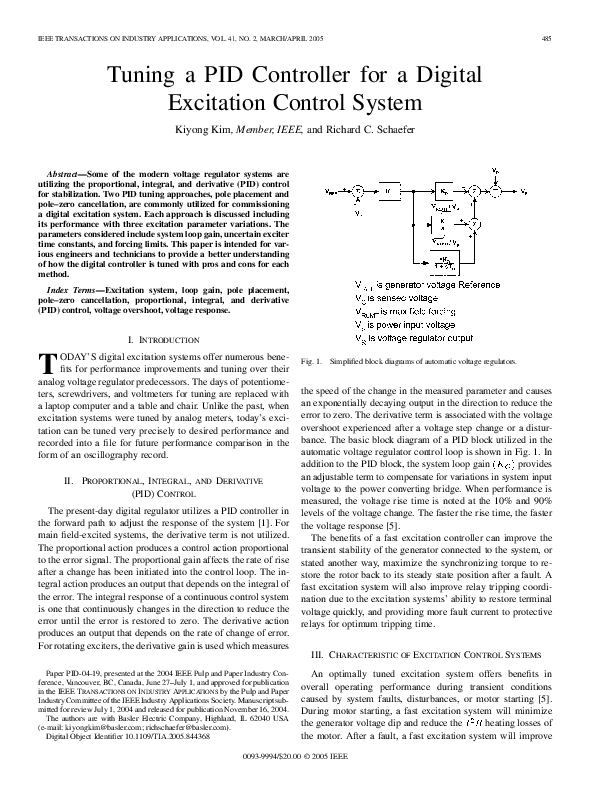 (PDF) Tuning a PID Controller for a Digital Excitation Control System