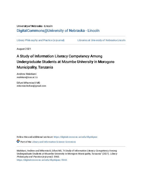(PDF) A Study of Information Literacy Competency Among Undergraduate ...