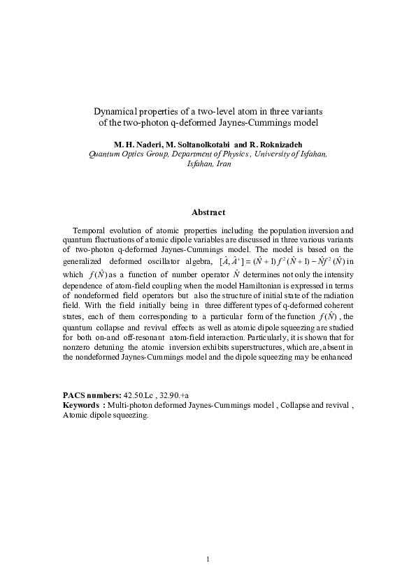 (PDF) Dynamical Properties of a Two-Level Atom in Three Variants of the Two-Photon q -Deformed ...