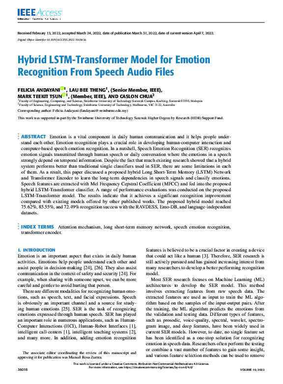 (PDF) Hybrid LSTM-Transformer Model for Emotion Recognition From Speech Audio Files