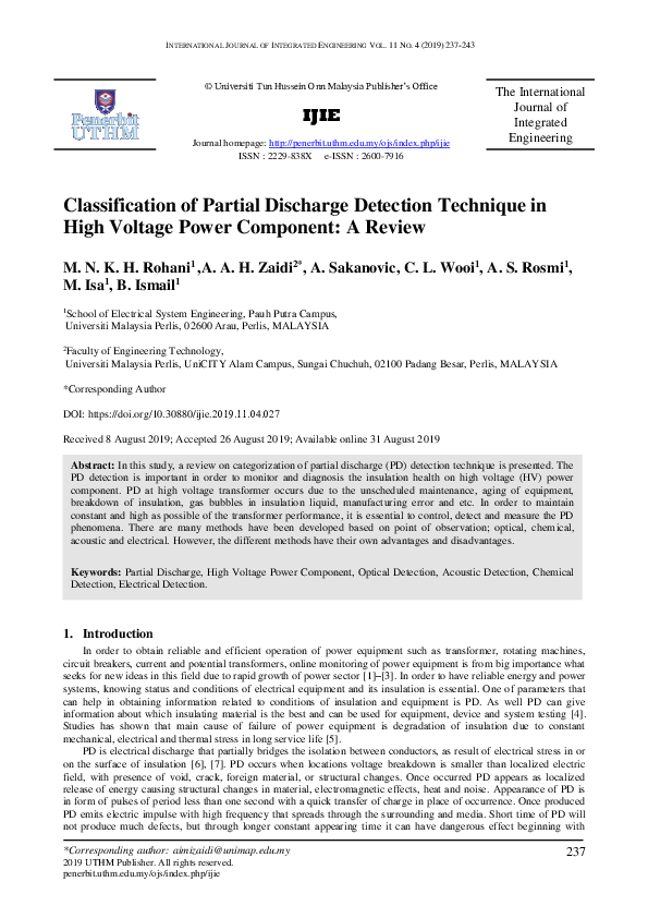 Pdf Classification Of Partial Discharge Detection Technique In High