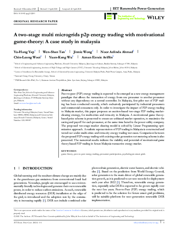 (PDF) A two‐stage multi microgrids p2p energy trading with motivational ...