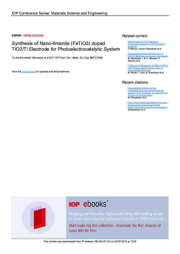 (PDF) Synthesis of Nano-Ilmenite (FeTiO3) doped TiO2/Ti Electrode for ...
