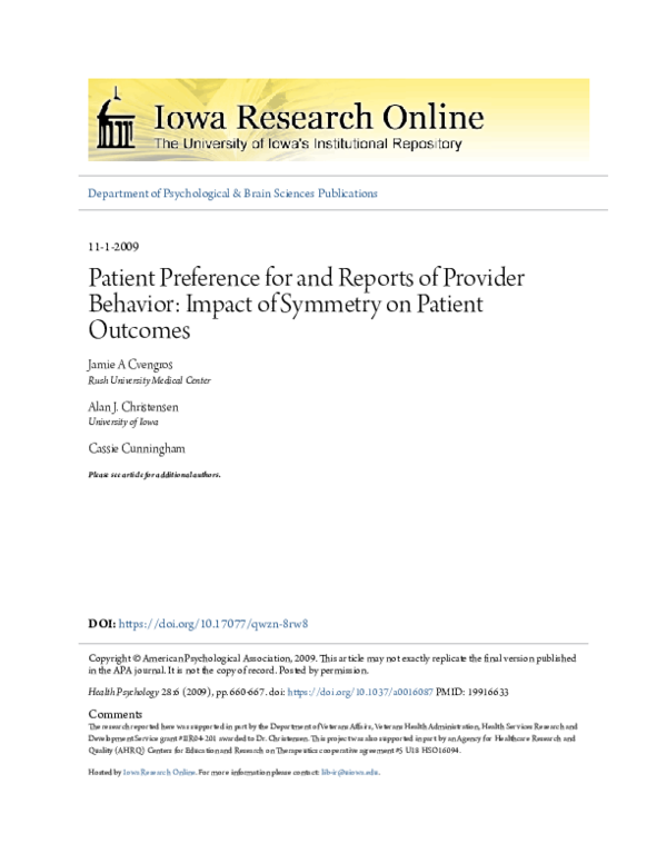 (PDF) Patient preference for and reports of provider behavior: Impact ...