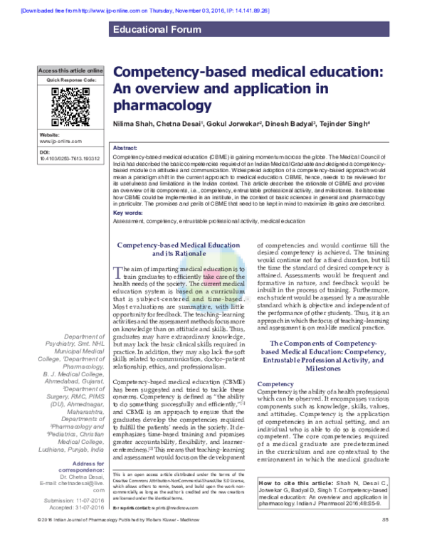 (PDF) Competency-based medical education: An overview and application ...