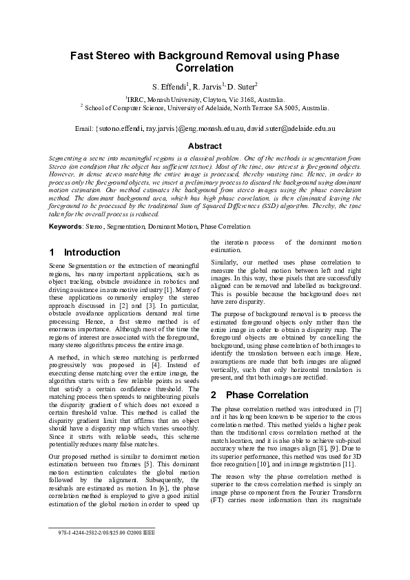 (PDF) Fast stereo with background removal using phase correlation | tony effendi - Academia.edu