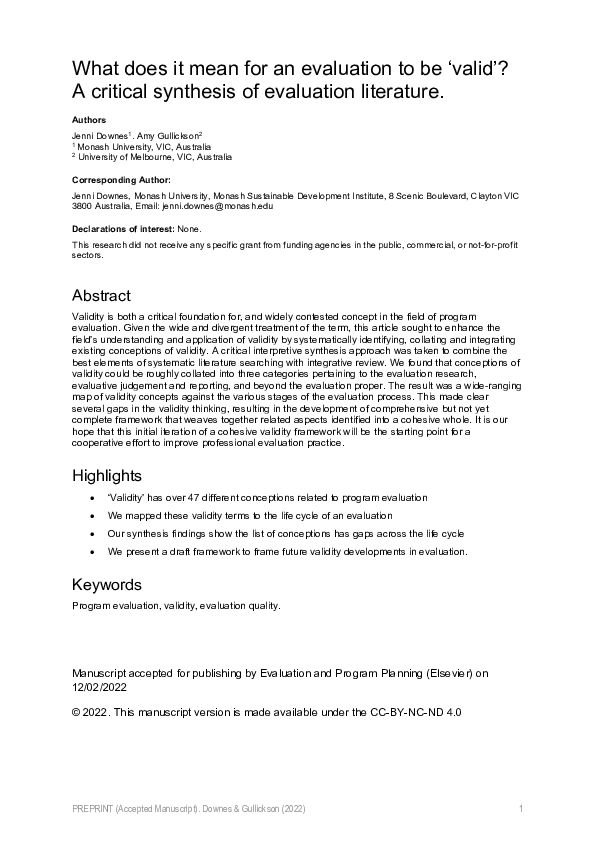 (PDF) What does it mean for an evaluation to be ‘valid’? A critical ...