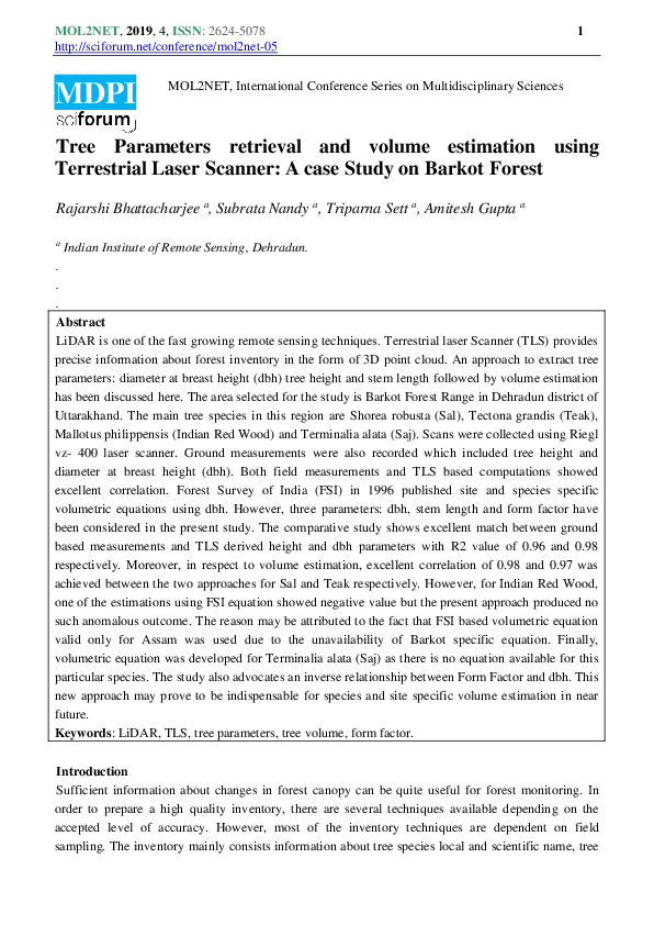 Pdf Tree Parameters Retrieval And Volume Estimation Using Terrestrial
