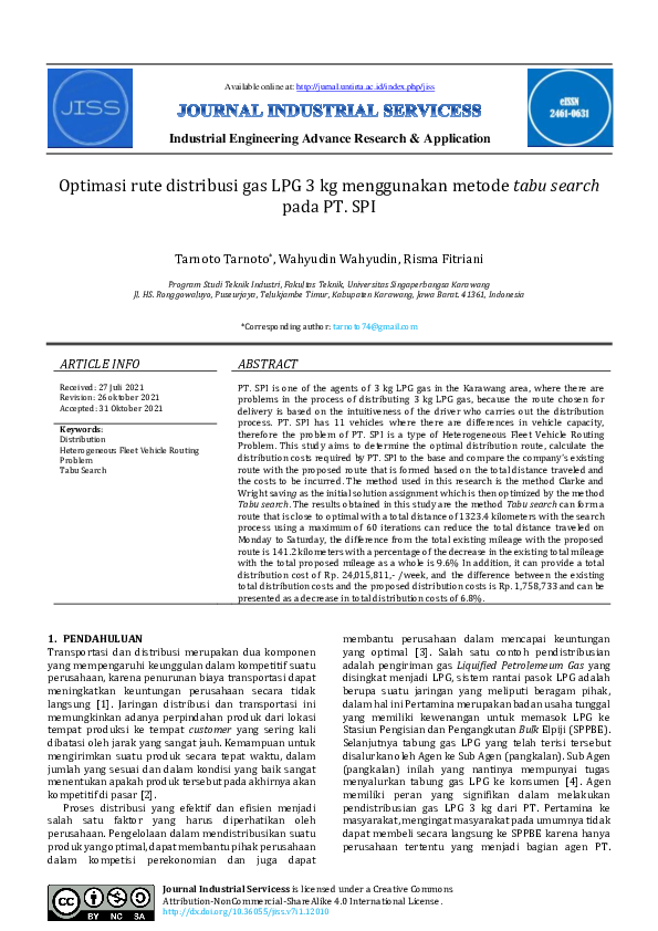 (PDF) Optimasi rute distribusi gas LPG 3 kg menggunakan metode tabu ...