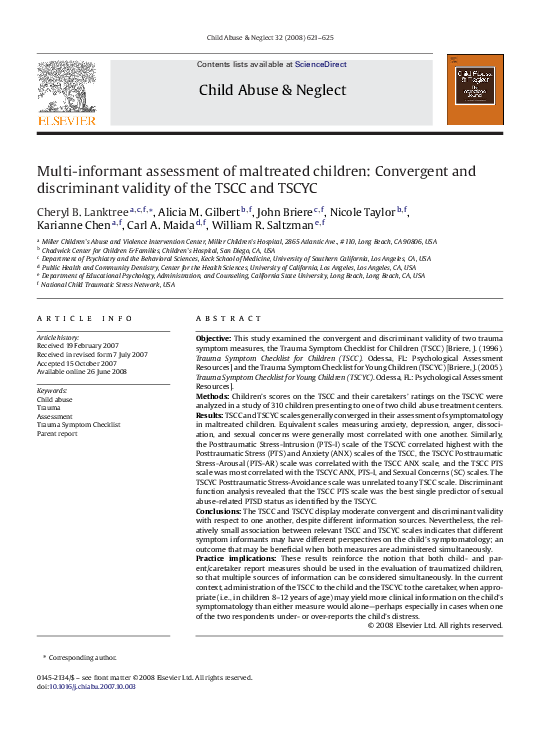 (PDF) Multi-informant assessment of maltreated children: Convergent and discriminant validity of ...