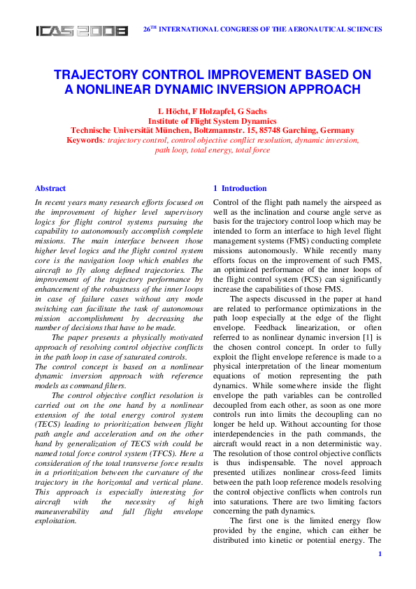 (PDF) Trajectory Control Improvement Based on a Nonlinear Dynamic ...