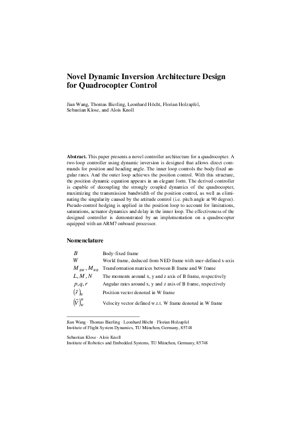 (PDF) Novel Dynamic Inversion Architecture Design for Quadrocopter Control