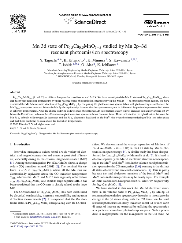 (PDF) Mn 3d state of studied by Mn 2p–3d resonant photoemission ...
