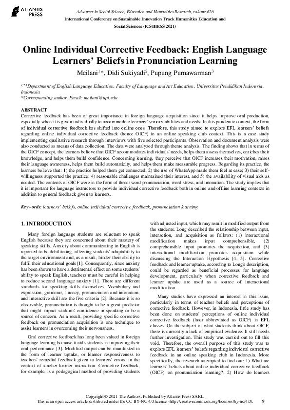 (PDF) Online Individual Corrective Feedback: English Language Learners ...