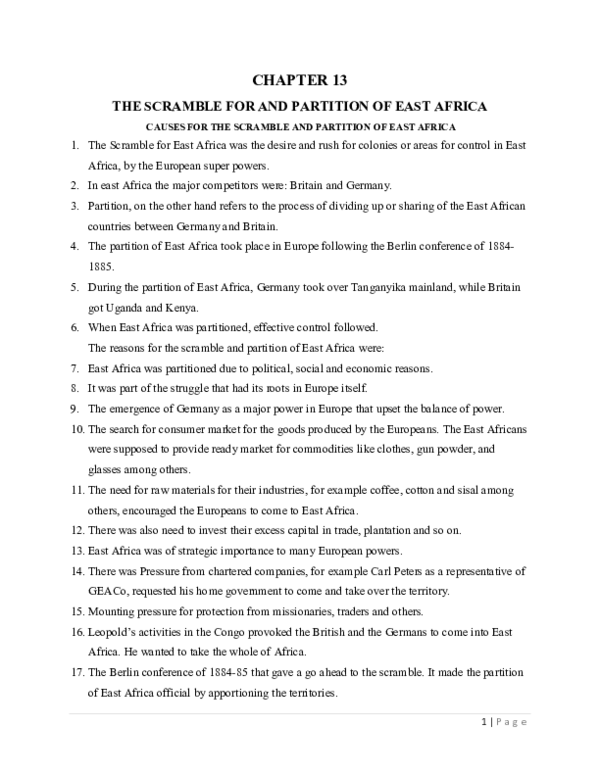 (PDF) THE SCRAMBLE FOR AND PARTITION OF EAST AFRICA CAUSES FOR THE ...