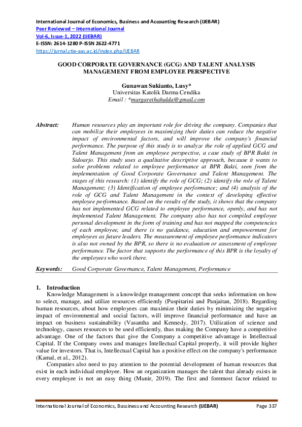 (PDF) Good Corporate Governance (GCG) and Talent Analysis Management ...