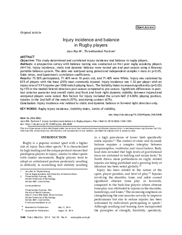 (PDF) Injury incidence and balance in rugby players