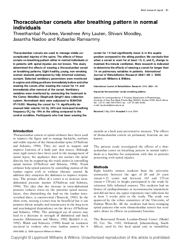 (PDF) Thoracolumbar corsets alter breathing pattern in normal individuals
