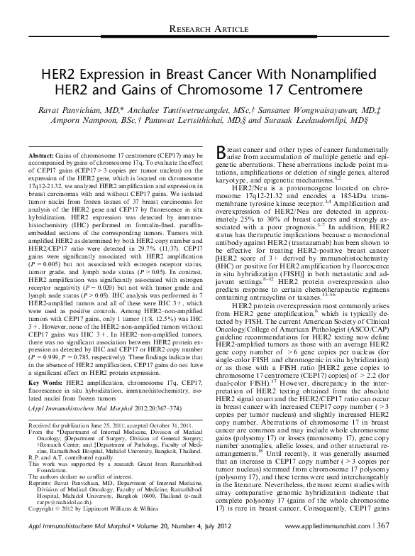 (PDF) HER2 Expression in Non-Amplified Breast Cancer with CEP17 Gains