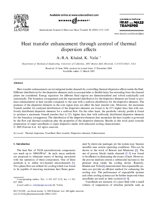 (PDF) Heat transfer enhancement through control of thermal dispersion ...