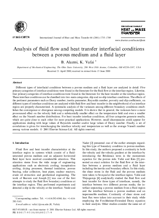 (PDF) Analysis of fluid flow and heat transfer interfacial conditions between a porous medium ...
