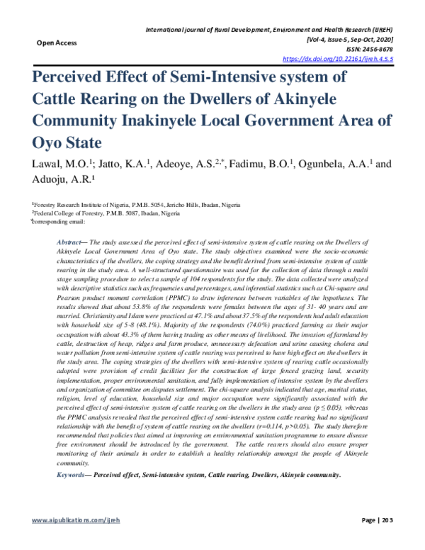(PDF) Perceived Effect of Semi-Intensive system of Cattle Rearing on ...