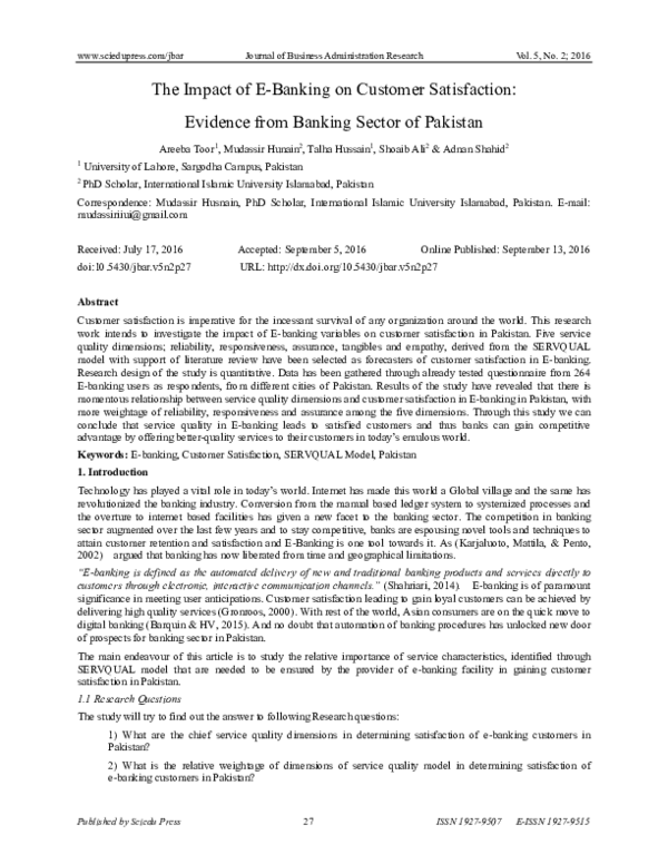 (PDF) The Impact of E-Banking on Customer Satisfaction: Evidence from Banking Sector of Pakistan