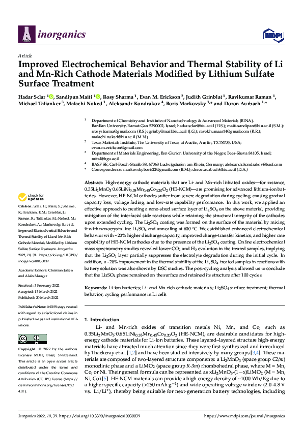 (PDF) Improved Electrochemical Behavior and Thermal Stability of Li and Mn-Rich Cathode ...