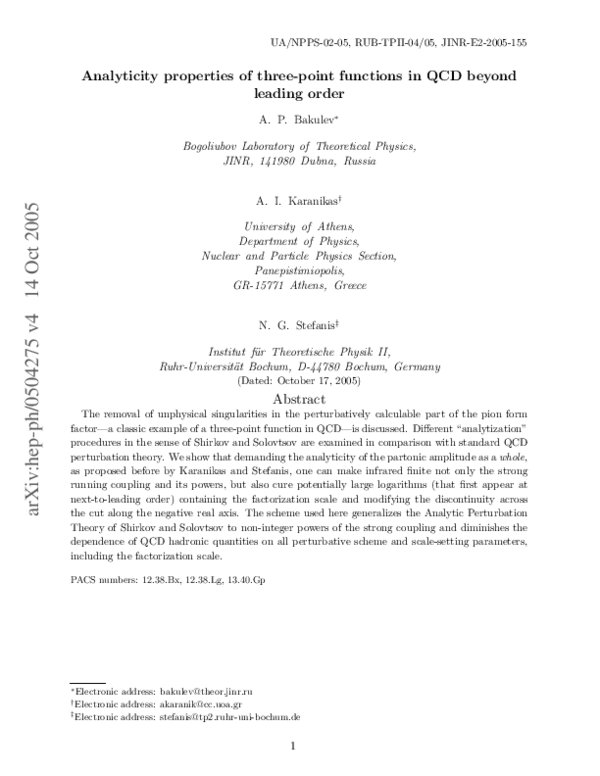 (PDF) Analyticity properties of three-point functions in QCD beyond leading order | A. Karanikas ...