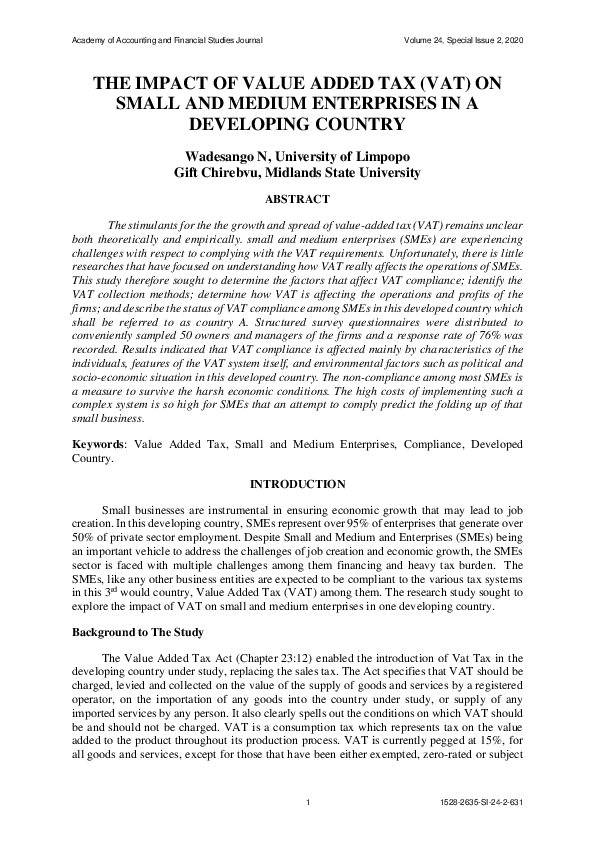 (PDF) The Impact of Value Added Tax (Vat) on Small and Medium ...