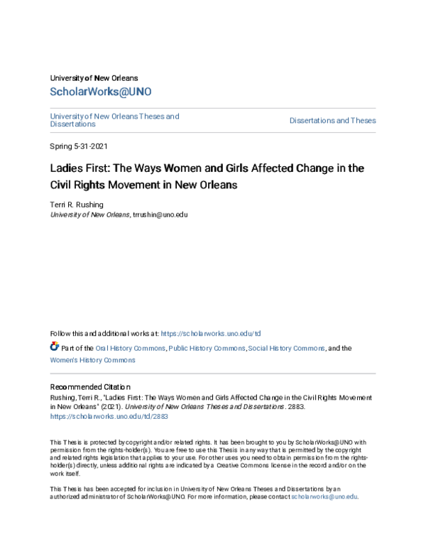 (PDF) Ladies First: The Ways Women and Girls Affected Change in the ...