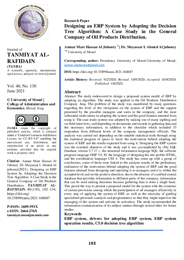 Pdf Designing An Erp System By Adopting The Decision Tree Algorithm 0764