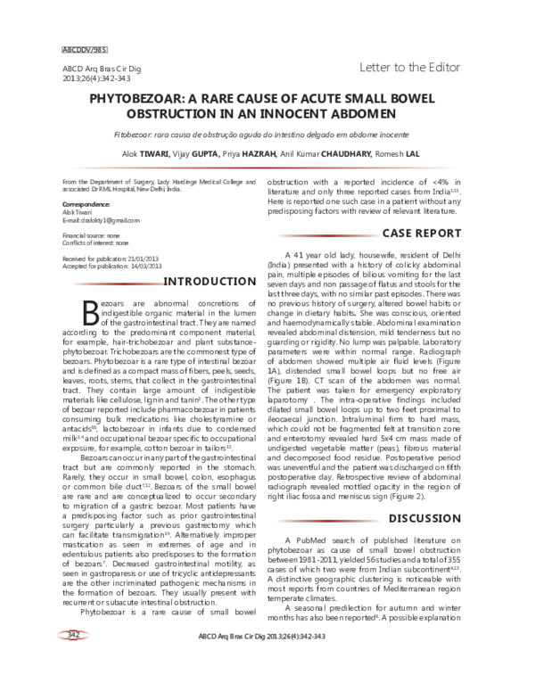 (PDF) Fitobezoar: rara causa de obstrução aguda do intestino delgado em ...