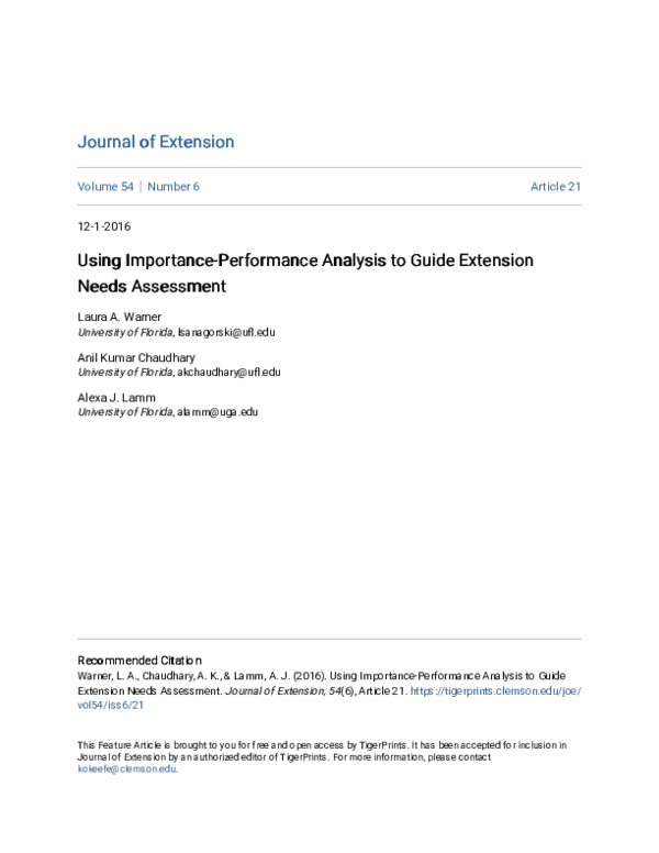 (PDF) Using importance-performance analysis to guide extension needs ...