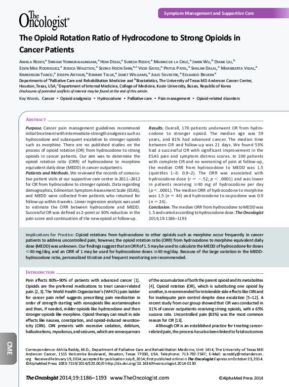 (PDF) The opioid rotation ratio of hydrocodone to strong opioids in ...
