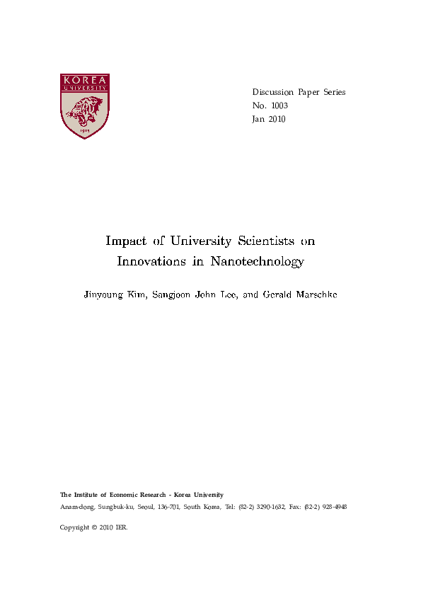 (PDF) Impact of university scientists on innovations in nanotechnology