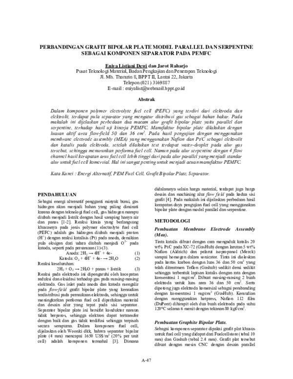 (PDF) Perbandingan Grafit Bipolar Plate Model Parallel dan Serpentine ...
