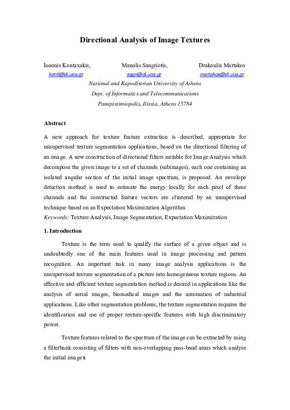 (PDF) Directional Analysis of Image Textures