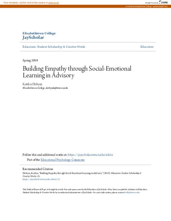 (PDF) Building Empathy through Social-Emotional Learning in Advisory