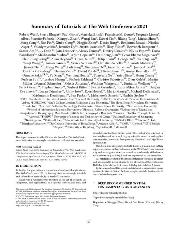 (PDF) Summary of Tutorials at The Web Conference 2021