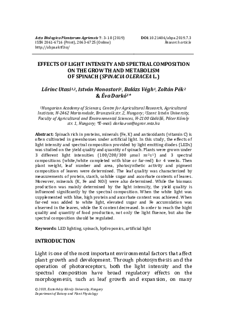 (PDF) Effects of light intensity and spectral composition on the growth and metabolism of ...
