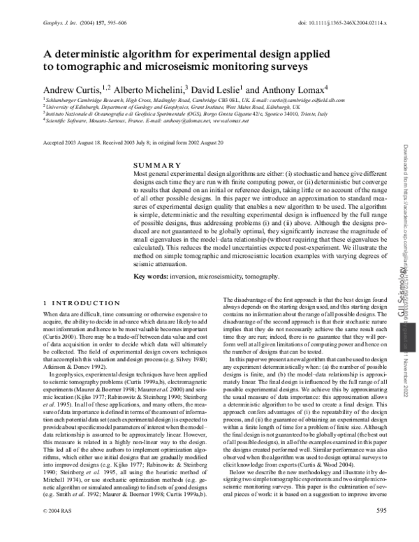 Pdf A Deterministic Algorithm For Experimental Design Applied To