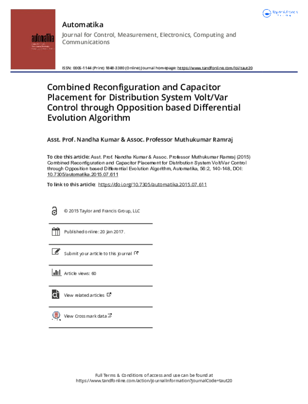 Pdf Combined Reconfiguration And Capacitor Placement For Distribution
