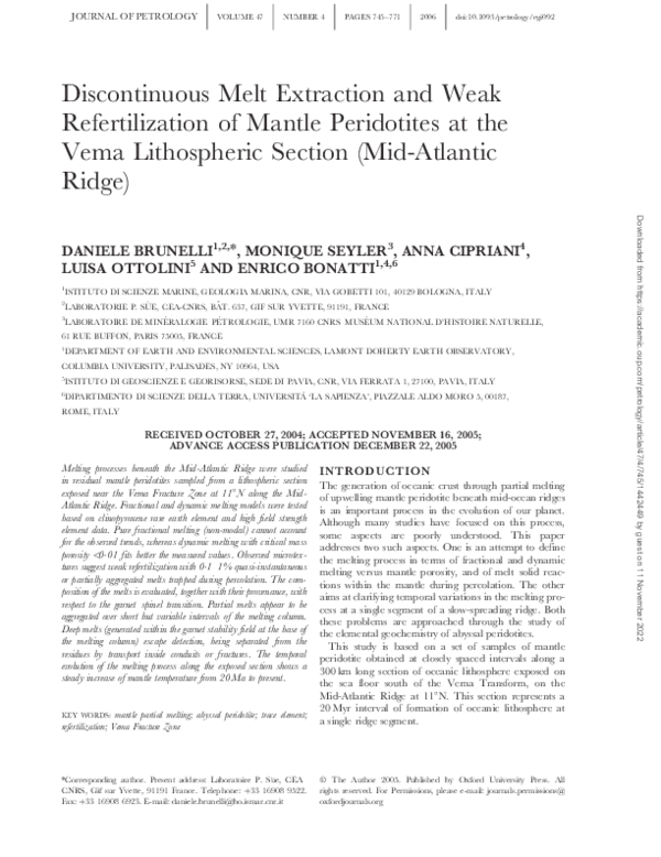 (PDF) Discontinuous Melt Extraction and Weak Refertilization of Mantle ...