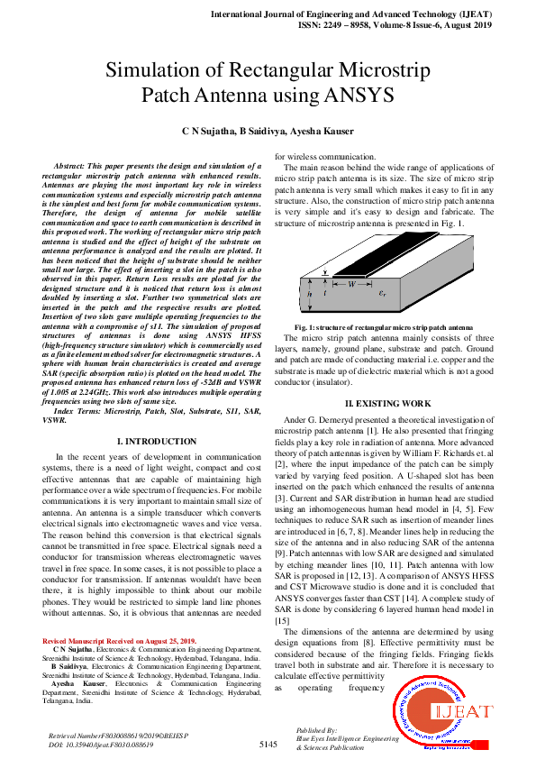 (PDF) Simulation of Rectangular Microstrip Patch Antenna using ANSYS