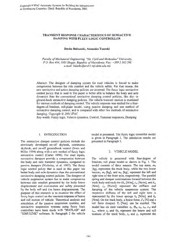 (PDF) Transient Response Characteristics of Semi-Active Damping with Fuzzy Logic Controller