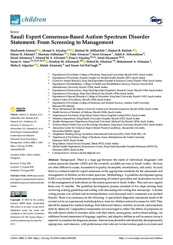 (PDF) Saudi Expert Consensus-Based Autism Spectrum Disorder Statement ...
