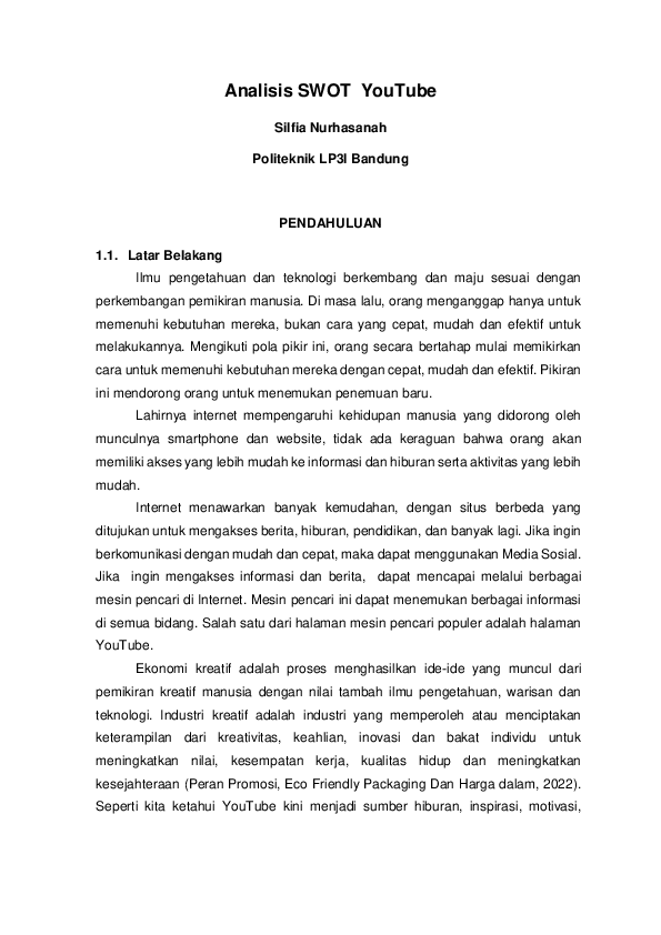 (PDF) Analisis SWOT YouTube