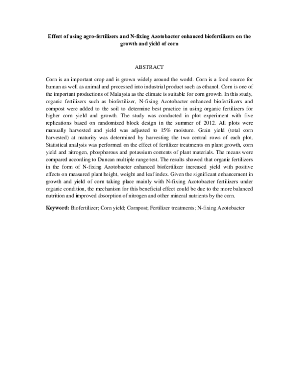 (PDF) Effect of Using Agro-fertilizers and N-fixing Azotobacter ...