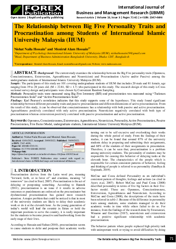 (PDF) The Relationship between Big Five Personality Traits and ...